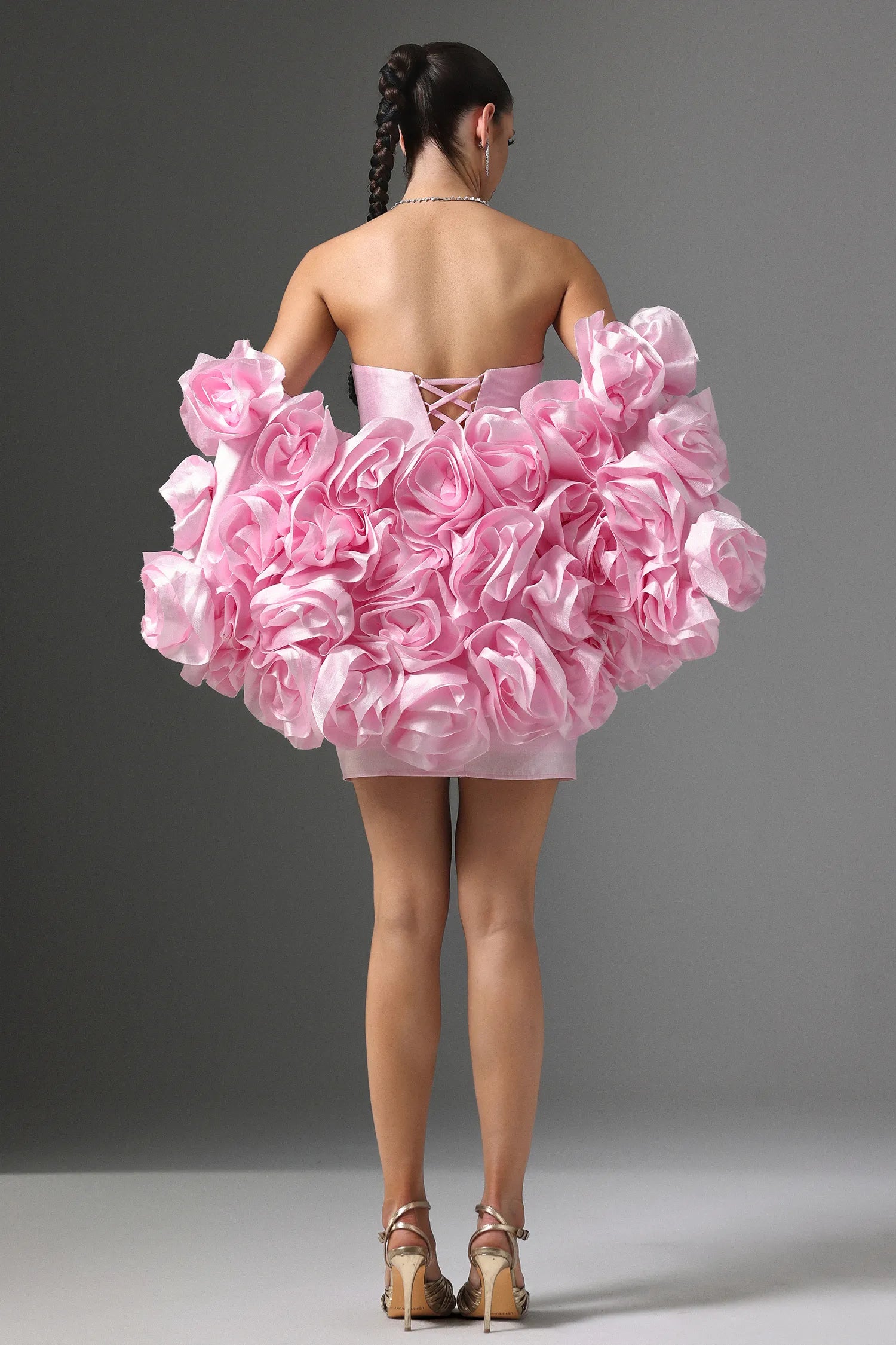 Vivi Strapless Floral Cape And Mini Dress Two-Piece Set | Goddiva