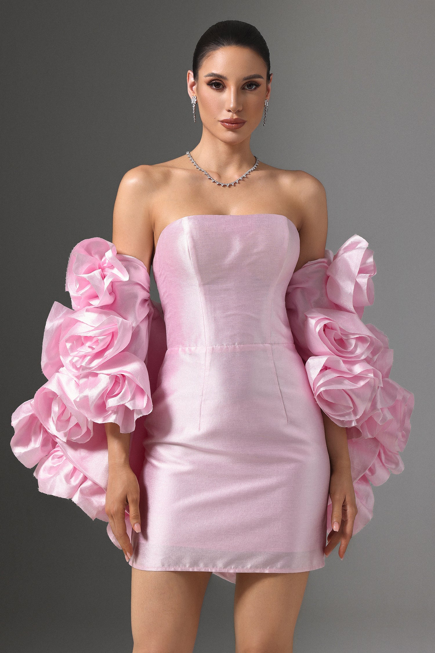 Vivi Strapless Floral Cape And Mini Dress Two-Piece Set | Goddiva