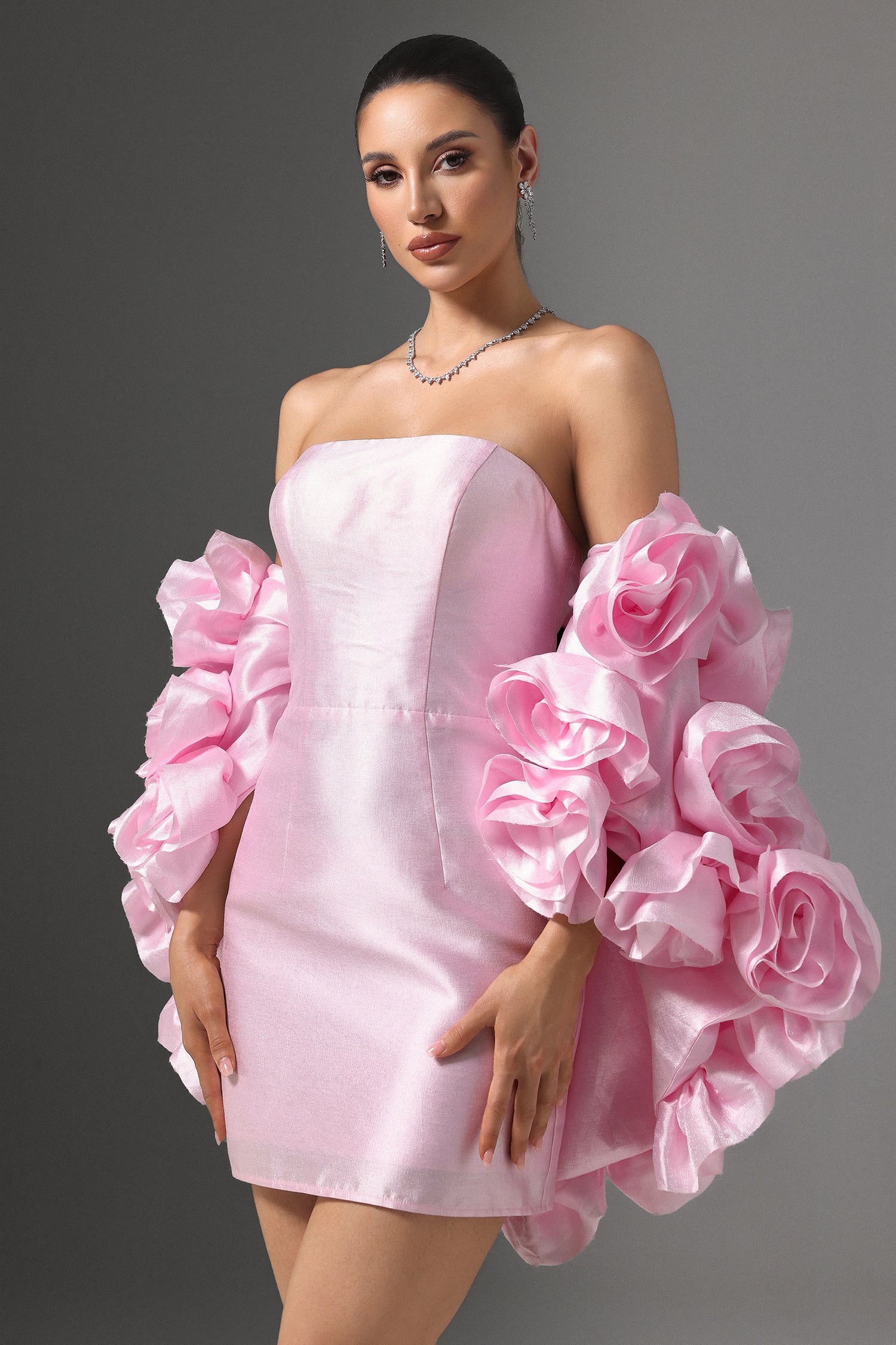 Vivi Strapless Floral Cape And Mini Dress Two-Piece Set | Goddiva