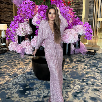 Plunge V-Neck Sequin Maxi - Blush