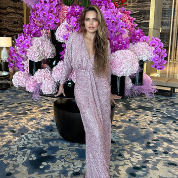 Plunge V-Neck Sequin Maxi - Blush