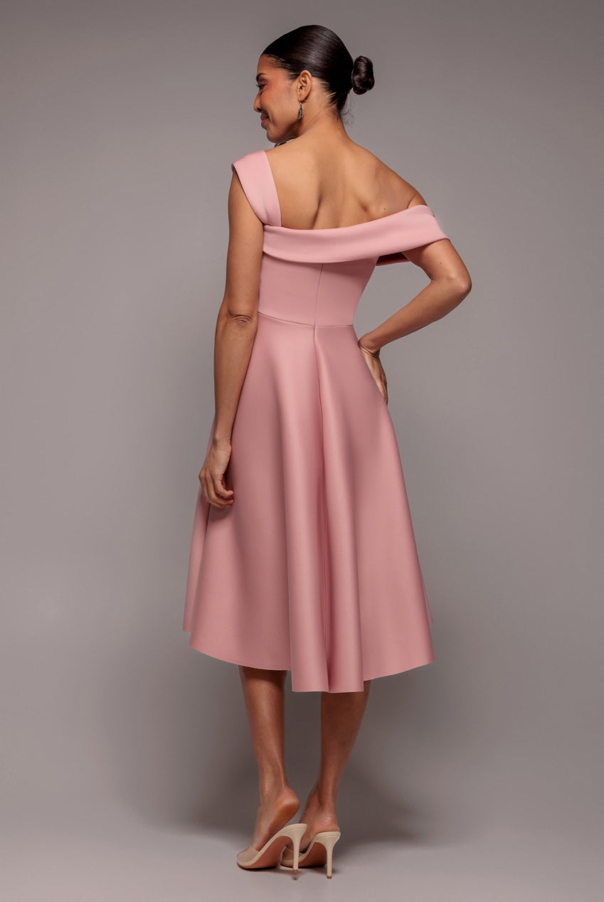 One Shoulder A Line Midi Dress - Blush Pink