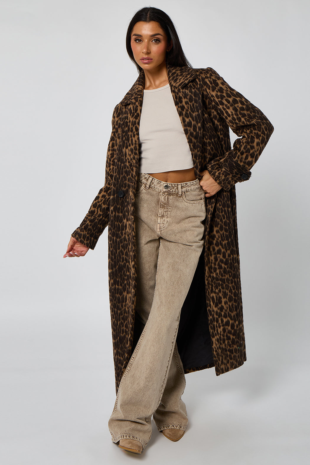 Leopard Faux Wool Formal Coat | Goddiva