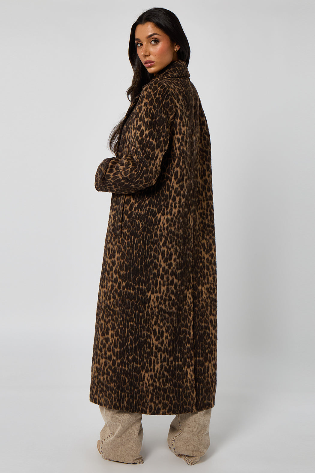 Leopard Faux Wool Formal Coat | Goddiva
